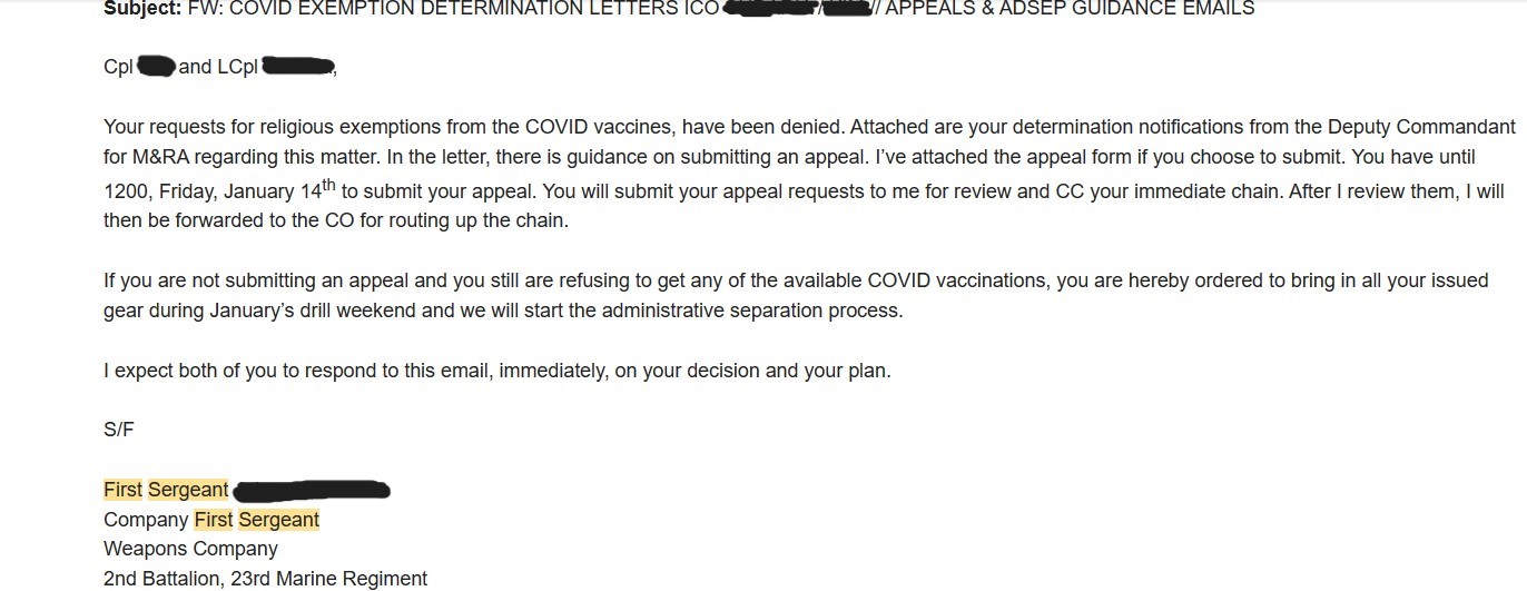 Marine Corps Reserve recalls Marines discharged for vaccine